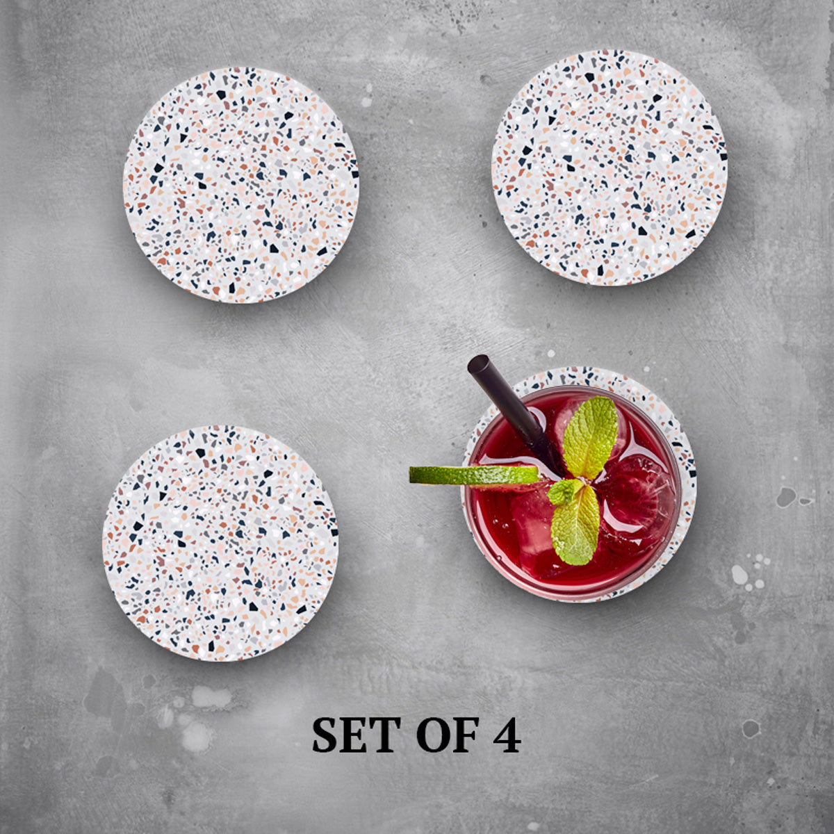 TERRAZZO WHITE - Absorbent Stone Ceramic Drink Coasters - Set of 4 ...